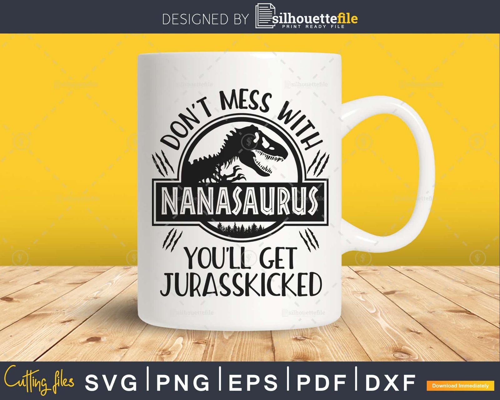 Nanasaurus Jurasskicked Dinosaur Party svg Cut File for Silhouette ...