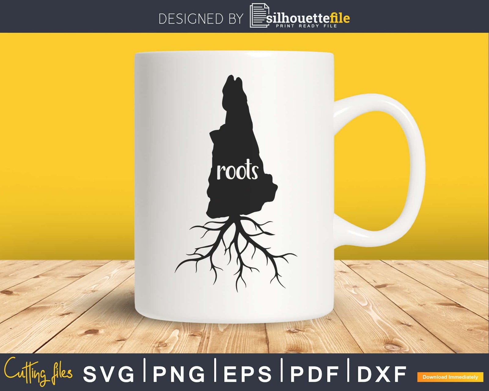New Hampshire NH Roots Home Native Map svg png dxf | Silhouettefile