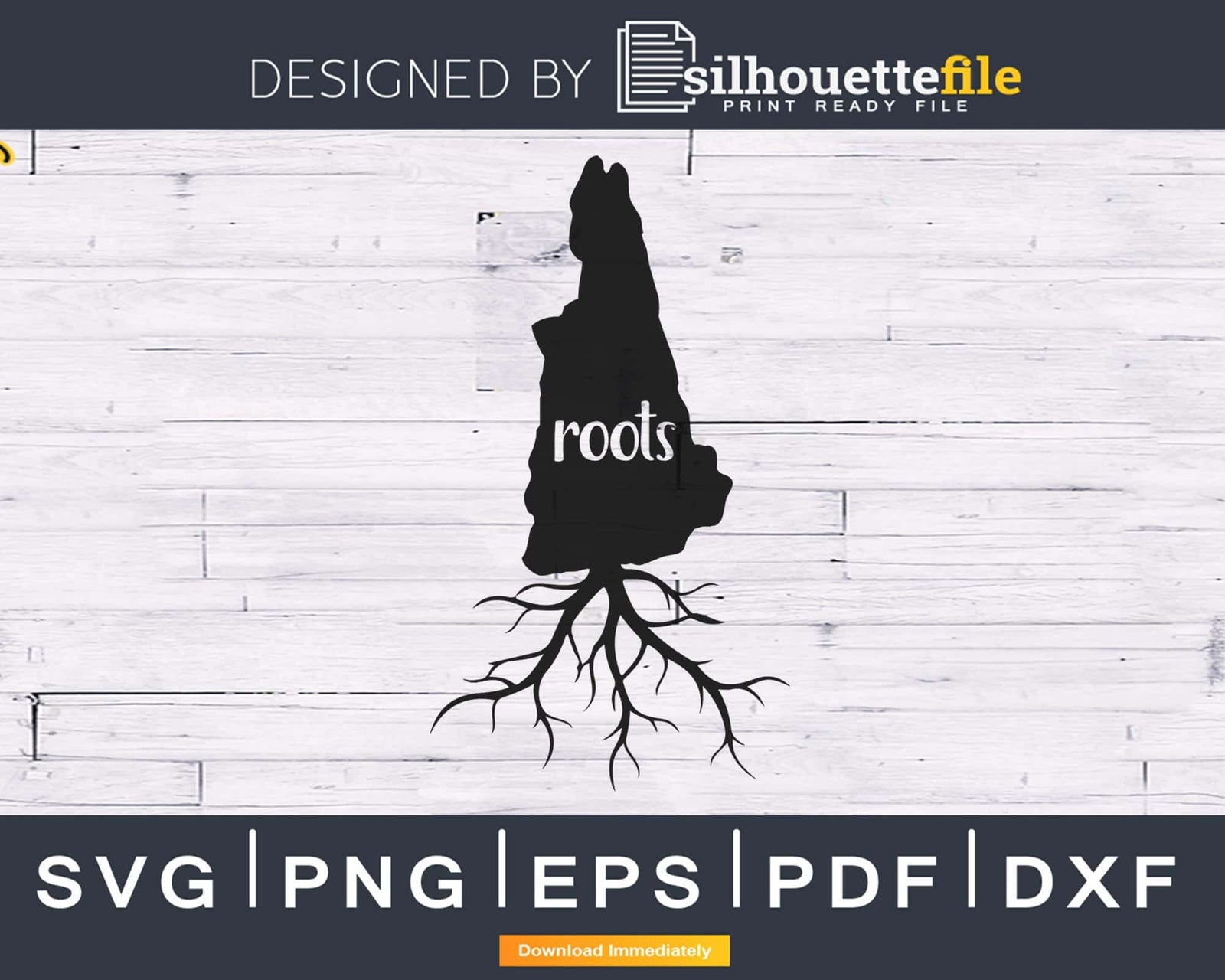 New Hampshire NH Roots Home Native Map svg png dxf | Silhouettefile