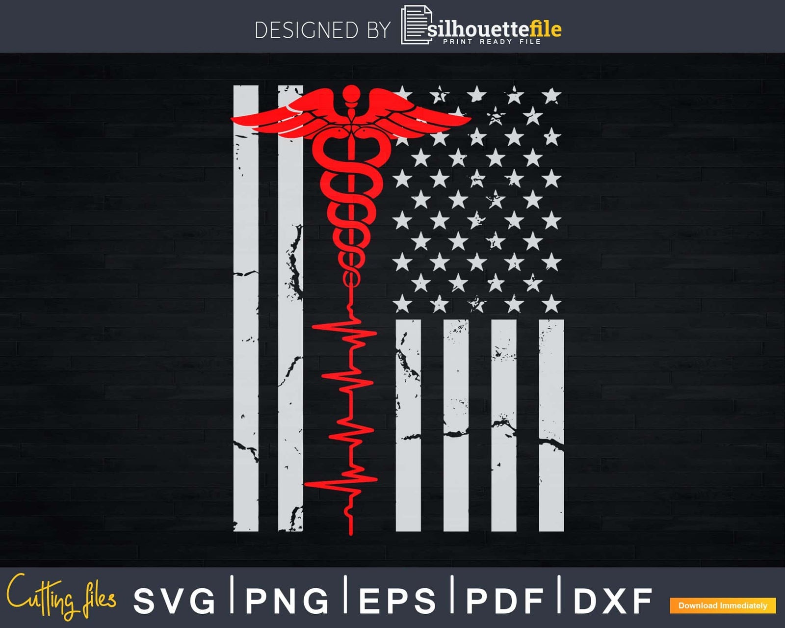 Nurse Thin Red Line Caduceus American Flag Svg Cut Files | Silhouettefile
