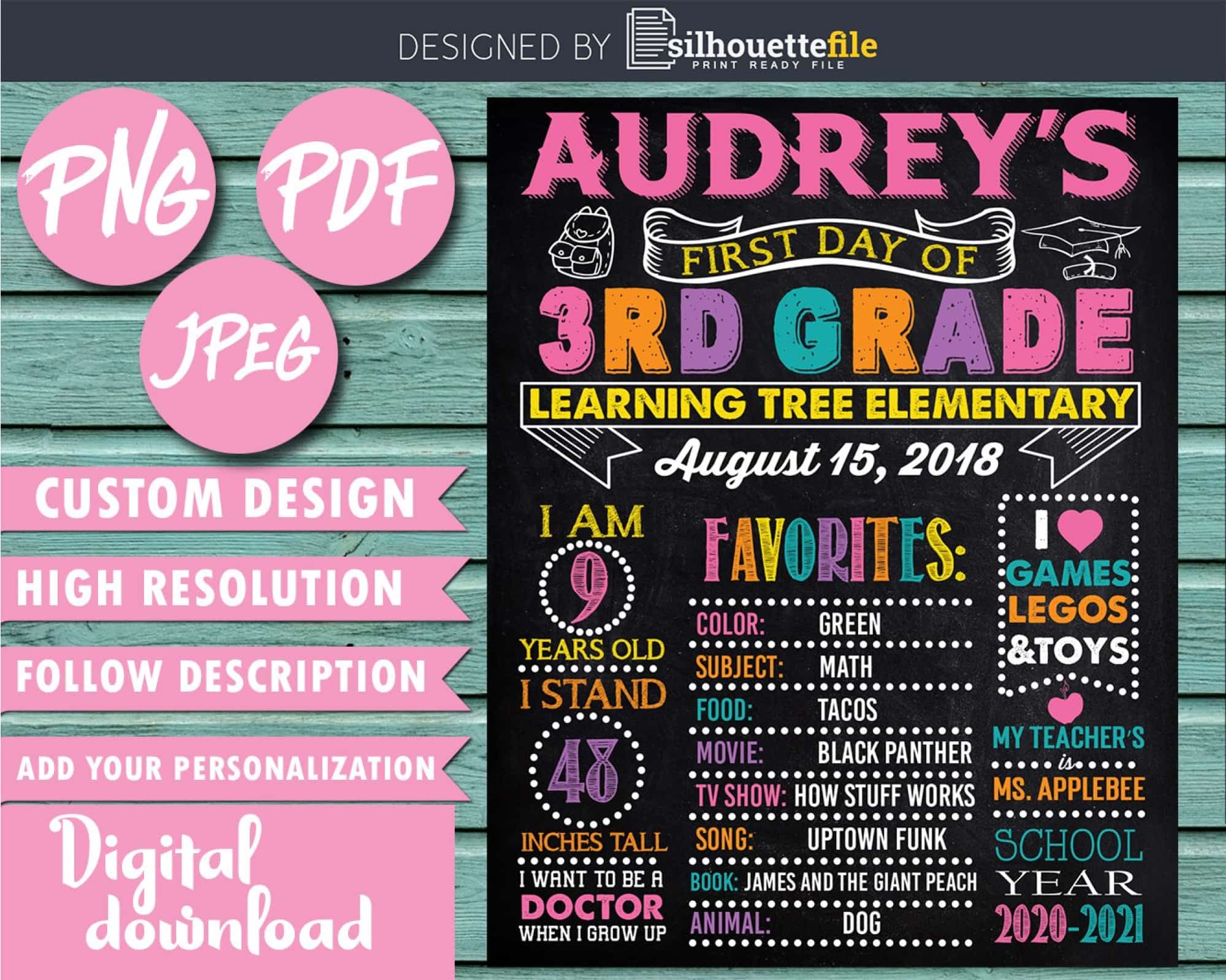 First Day Of School 3rd Grade Chalkboard Template Printable Files ...