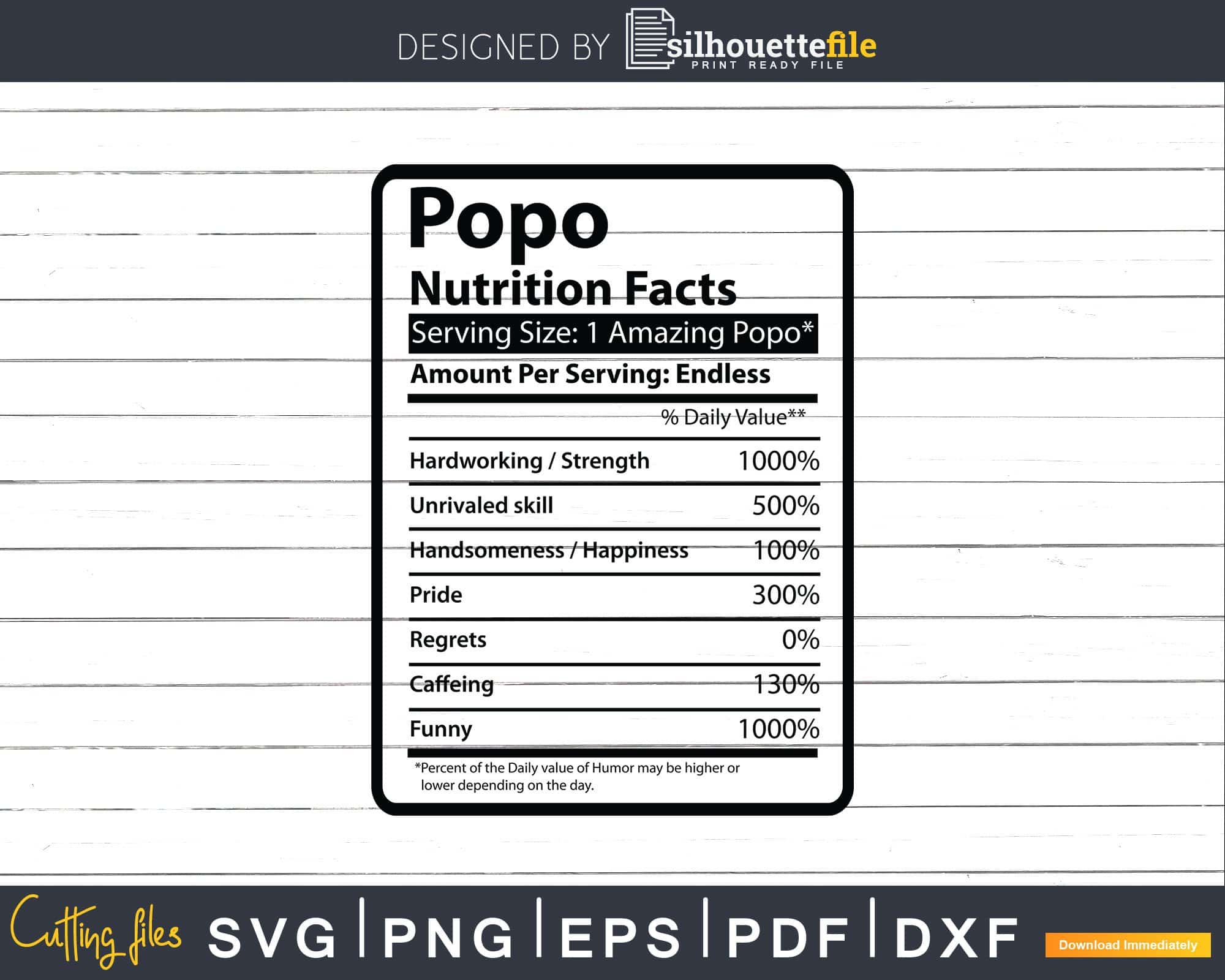 Popo Nutrition Facts Svg Dxf Png Cricut Files | Silhouettefile