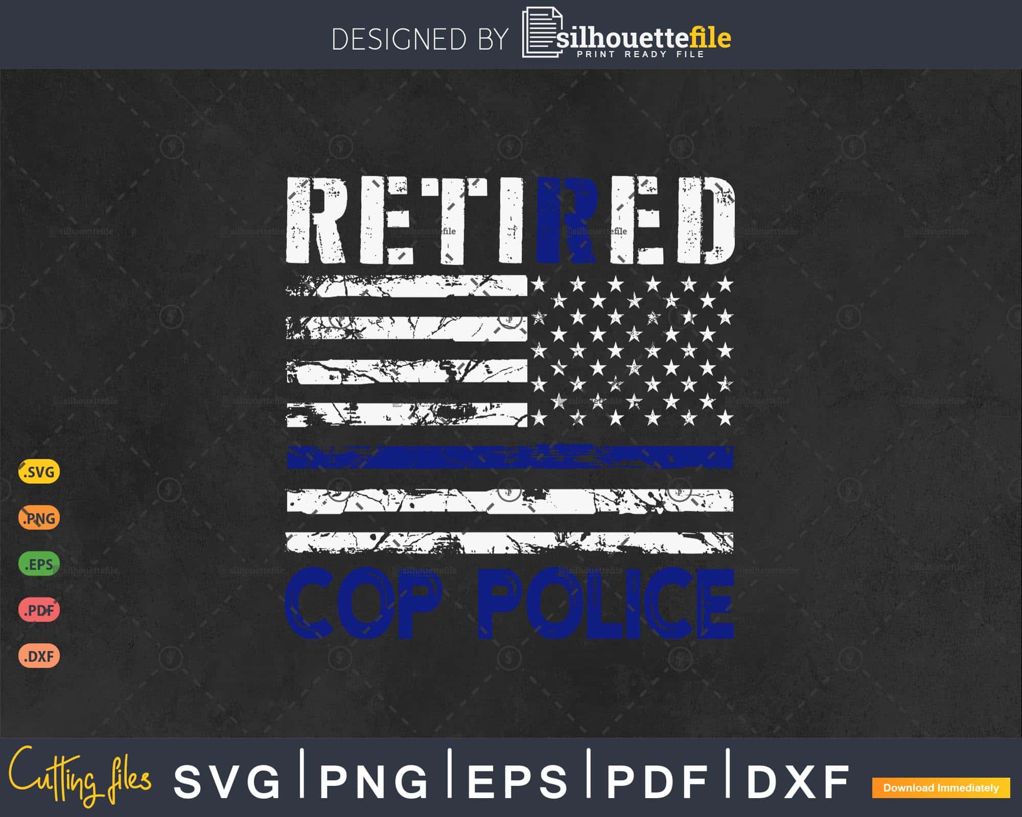 Retired Cop Police American Flag Patriotic Gifts Svg Png Cut Files ...