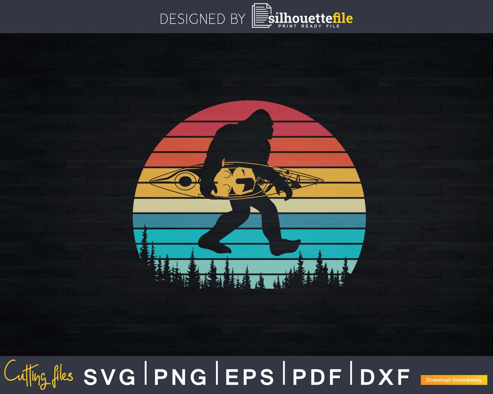 Retro Bigfoot Kayak Vintage Sasquatch Kayaking Svg Dxf Cut | SilhouetteFile