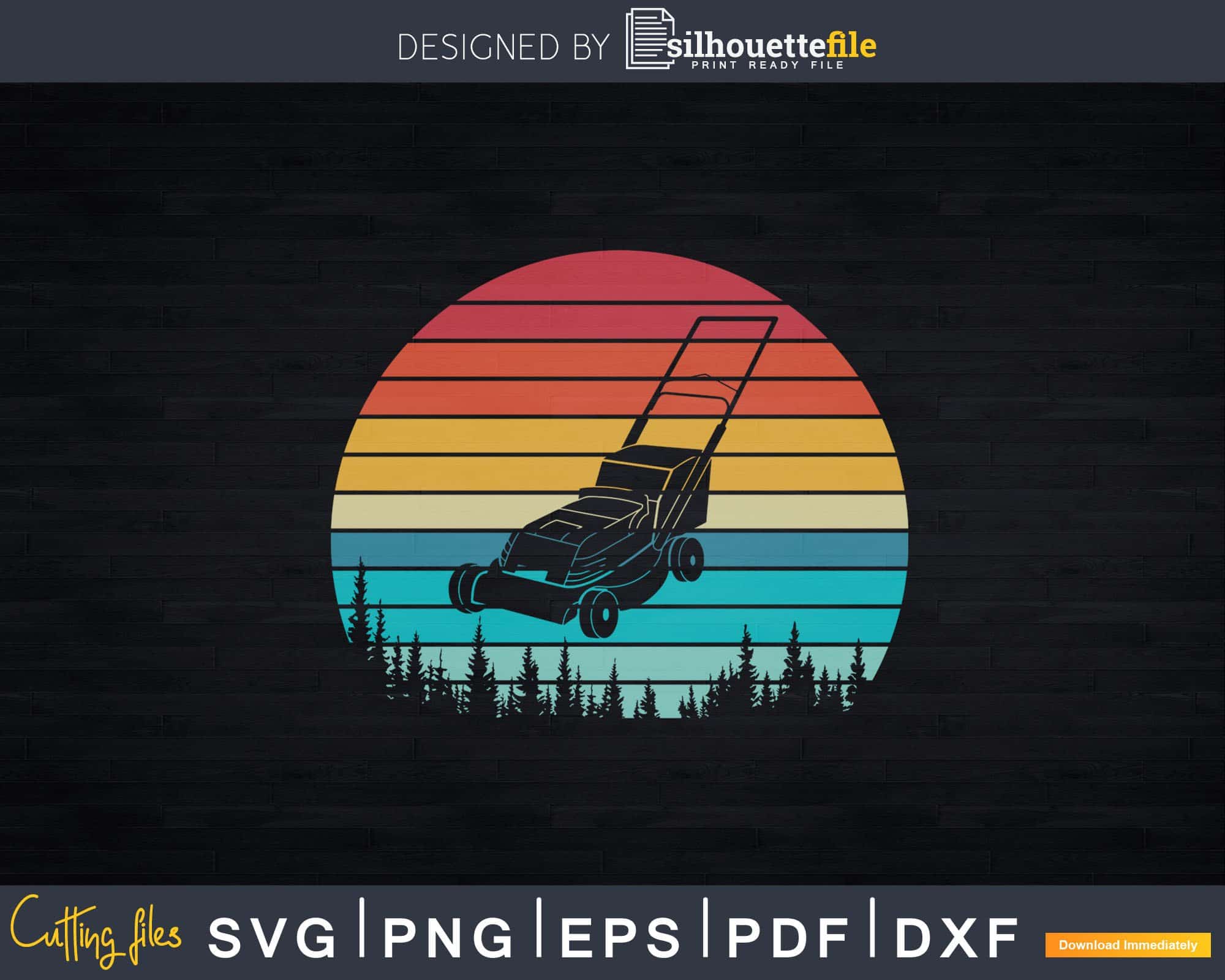 Retro Lawn Mower Gardener Landscaper Svg Dxf Cut Files | Silhouettefile