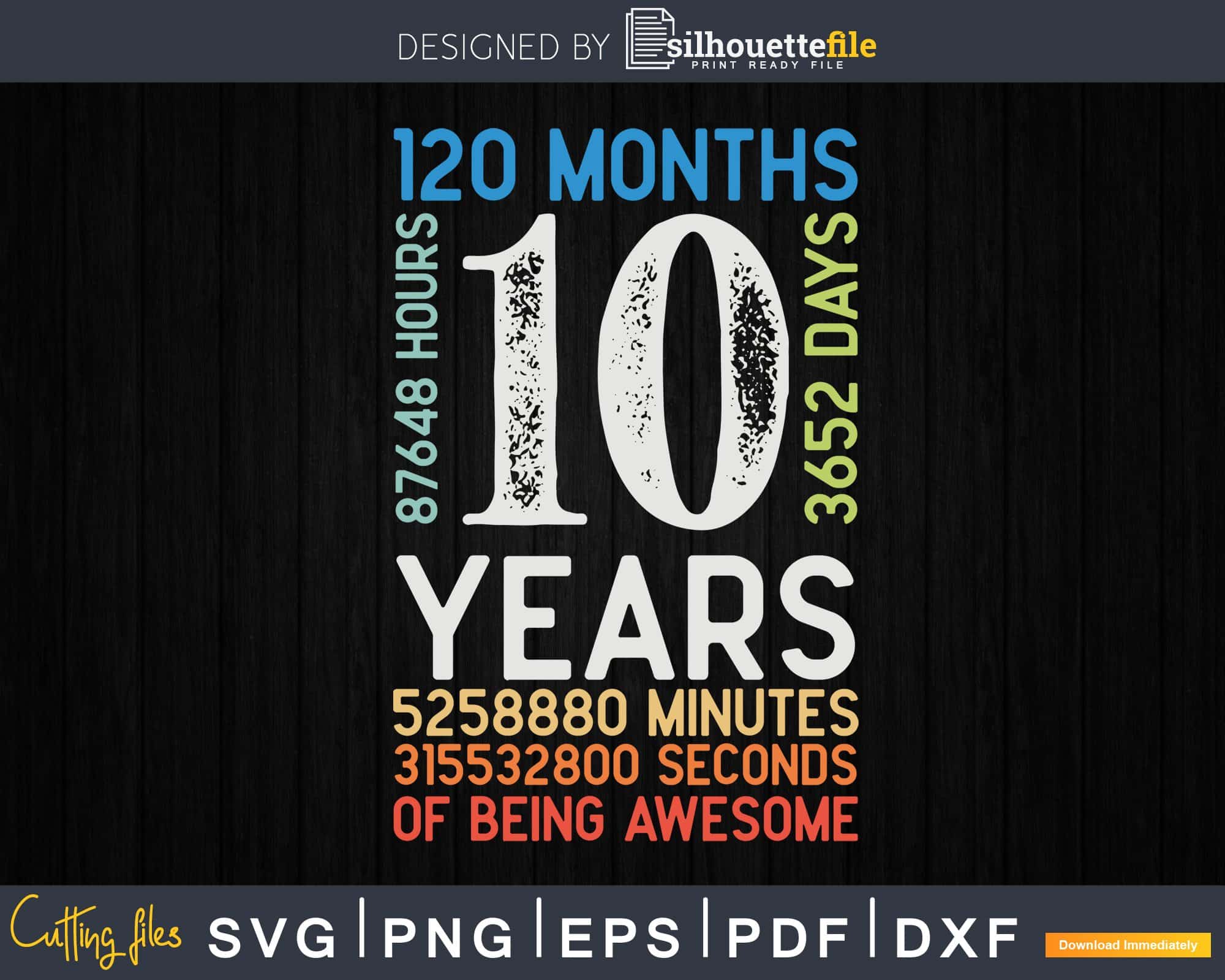 Retro Vintage 10 Years Old Classic 10th Birthday 120 Months ...