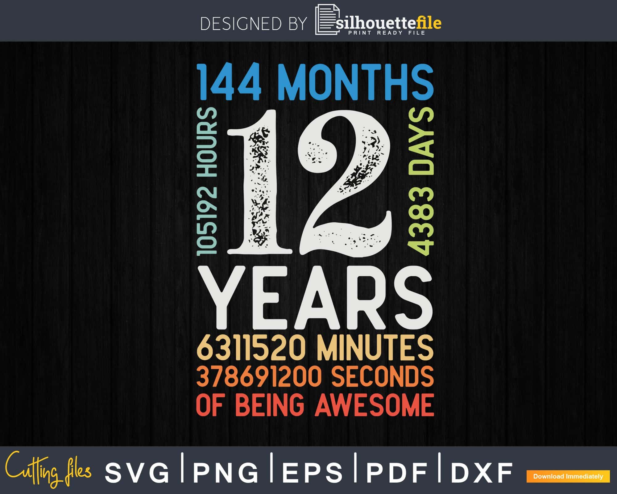 Retro Vintage 12 Years Old Classic 12th Birthday 144 Months ...