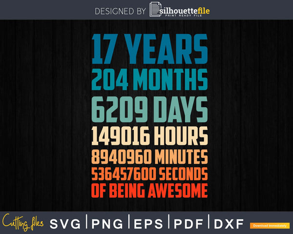 Retro Vintage 17 Years Old Classic 17th Birthday 204 Months ...