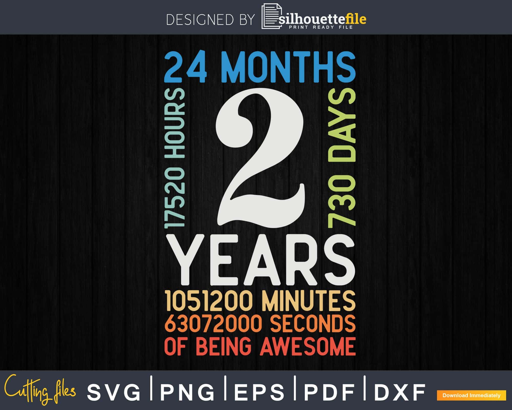 Retro Vintage 2 Years Old Classic 2nd Birthday 24 Months Svg ...