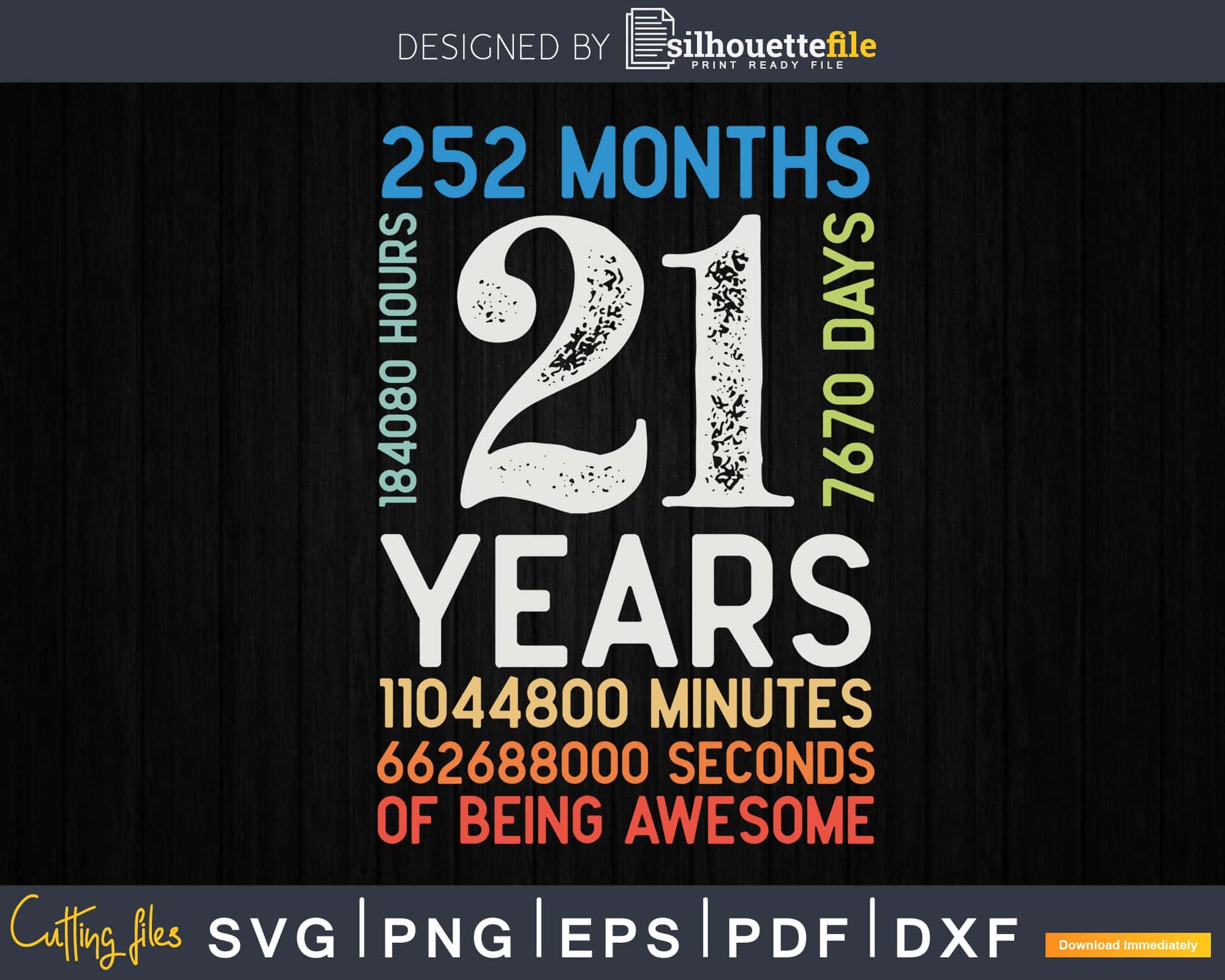 Retro Vintage 21 Years Old Classic 21st Birthday 252 Months ...