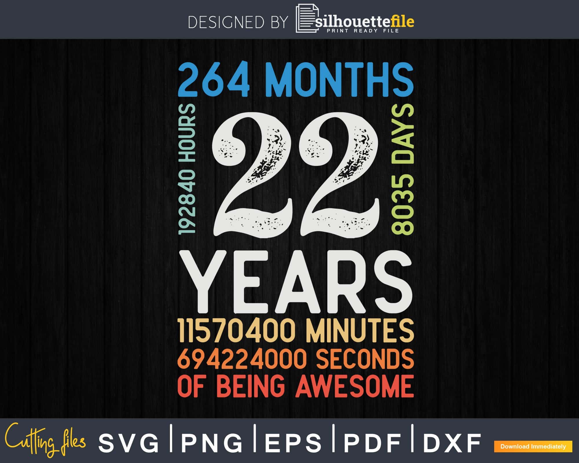 Retro Vintage 22 Years Old Classic 22nd Birthday 264 Months ...