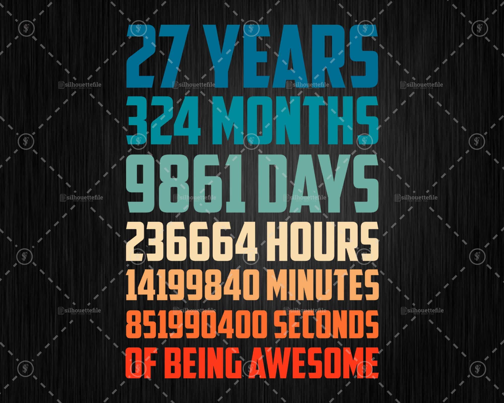 Retro Vintage 27 Years Old Classic 27th Birthday 324 Months Svg Png ...