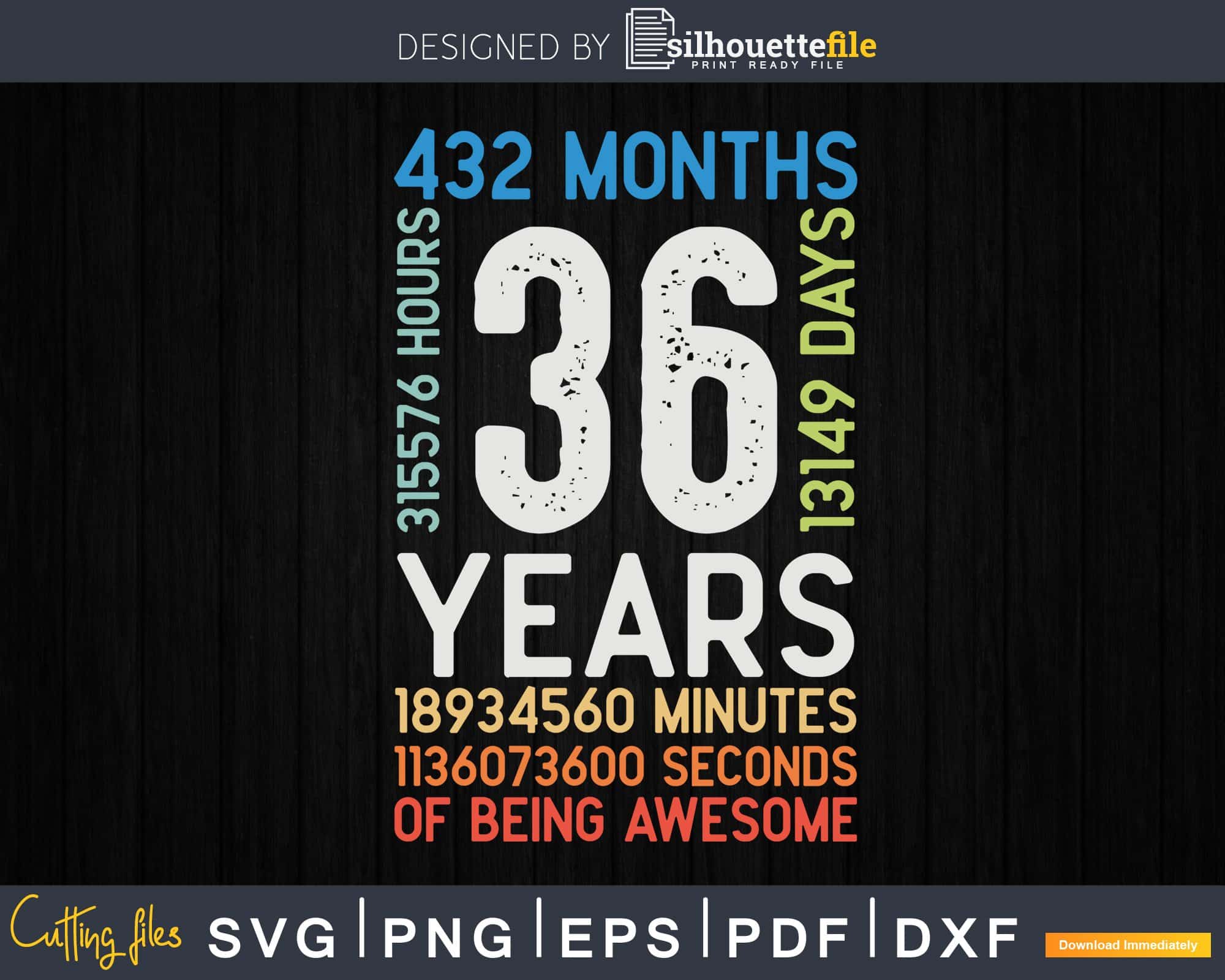 Retro Vintage 36 Years Old Classic 36th Birthday 432 Months ...