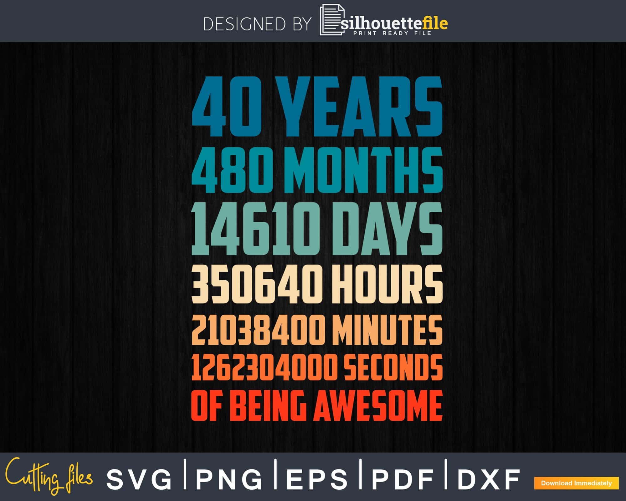 Retro Vintage 40 Years Old Classic 40th Birthday 480 Months Svg Png ...