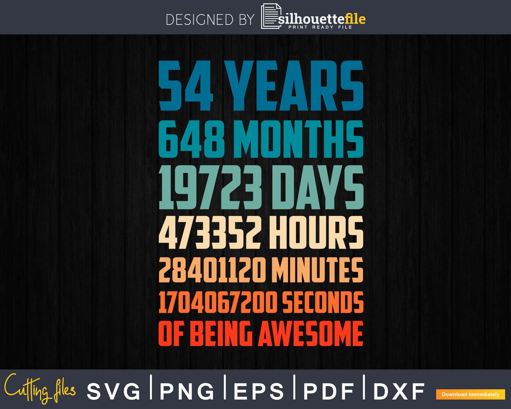 Retro Vintage 54 Years Old Classic 54th Birthday 648 Months ...