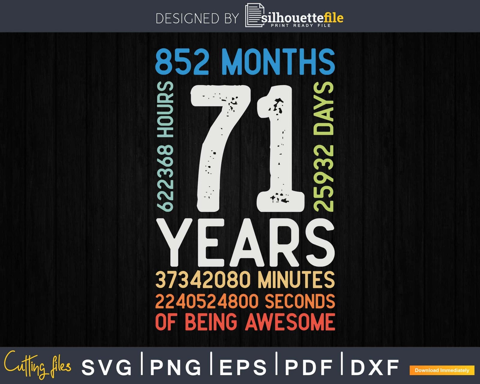 Retro Vintage 71 Years Old Classic 71st Birthday 852 Months ...