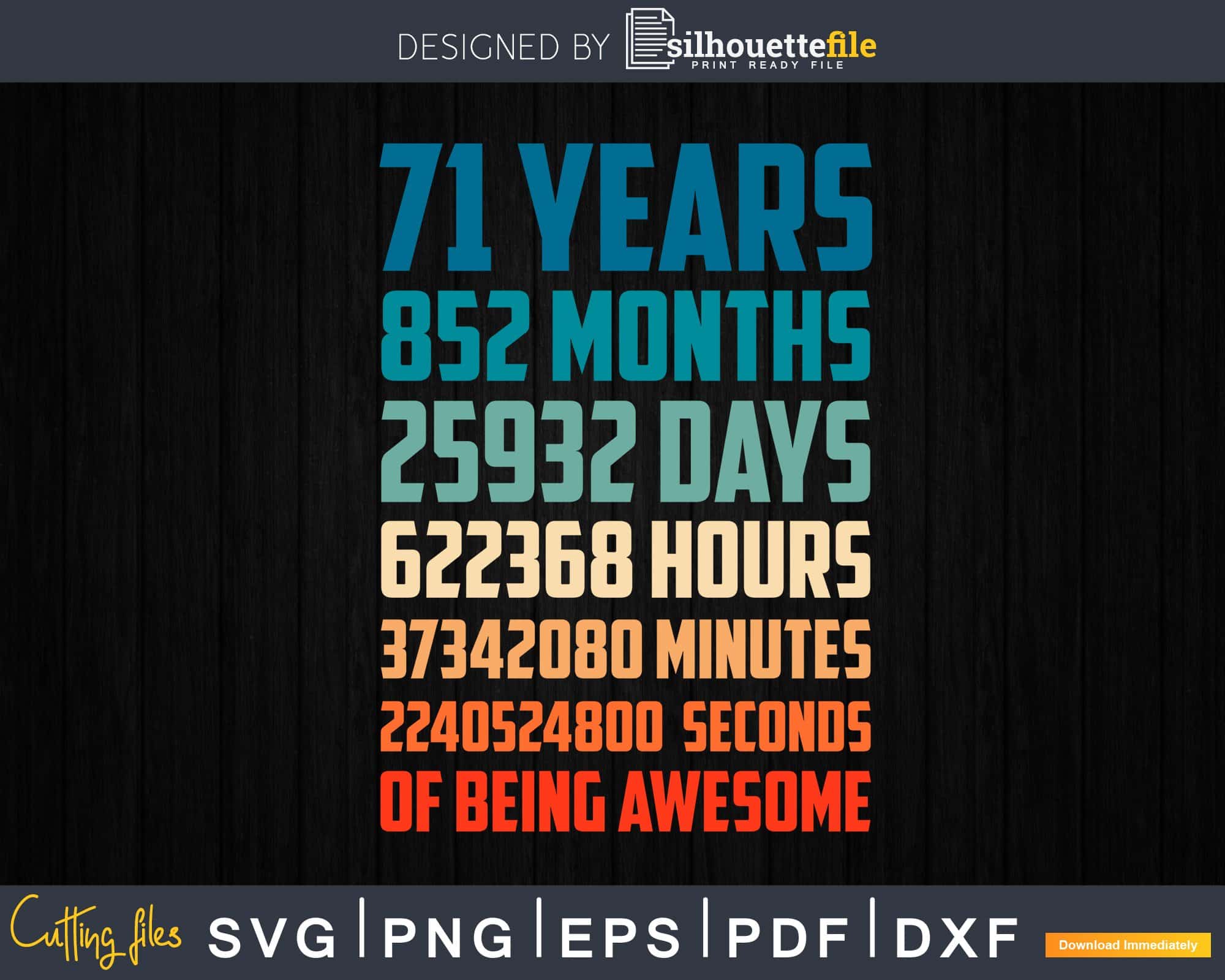 Retro Vintage 71 Years Old Classic 71st Birthday 852 Months ...