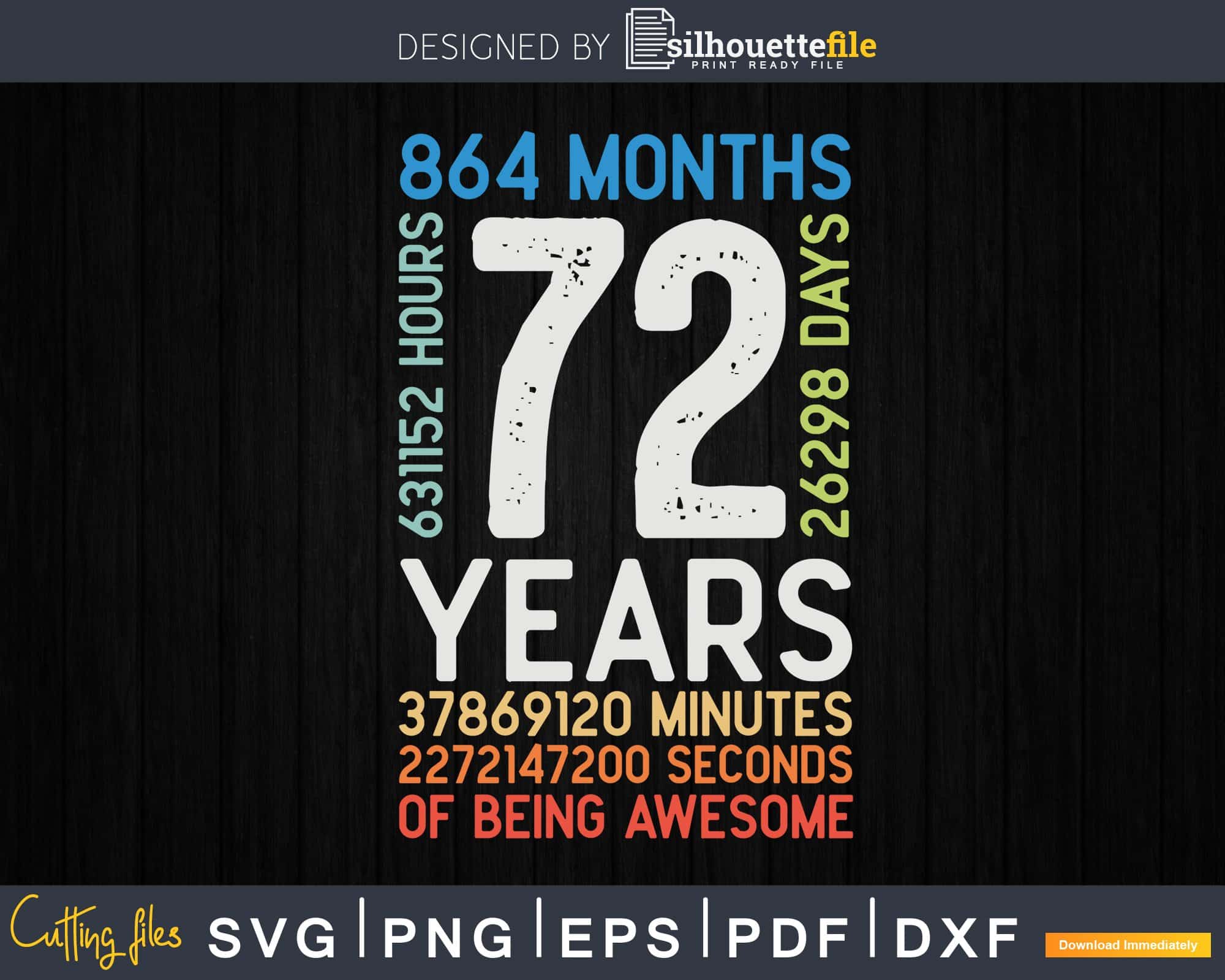 Retro Vintage 72 Years Old Classic 72nd Birthday 864 Months ...