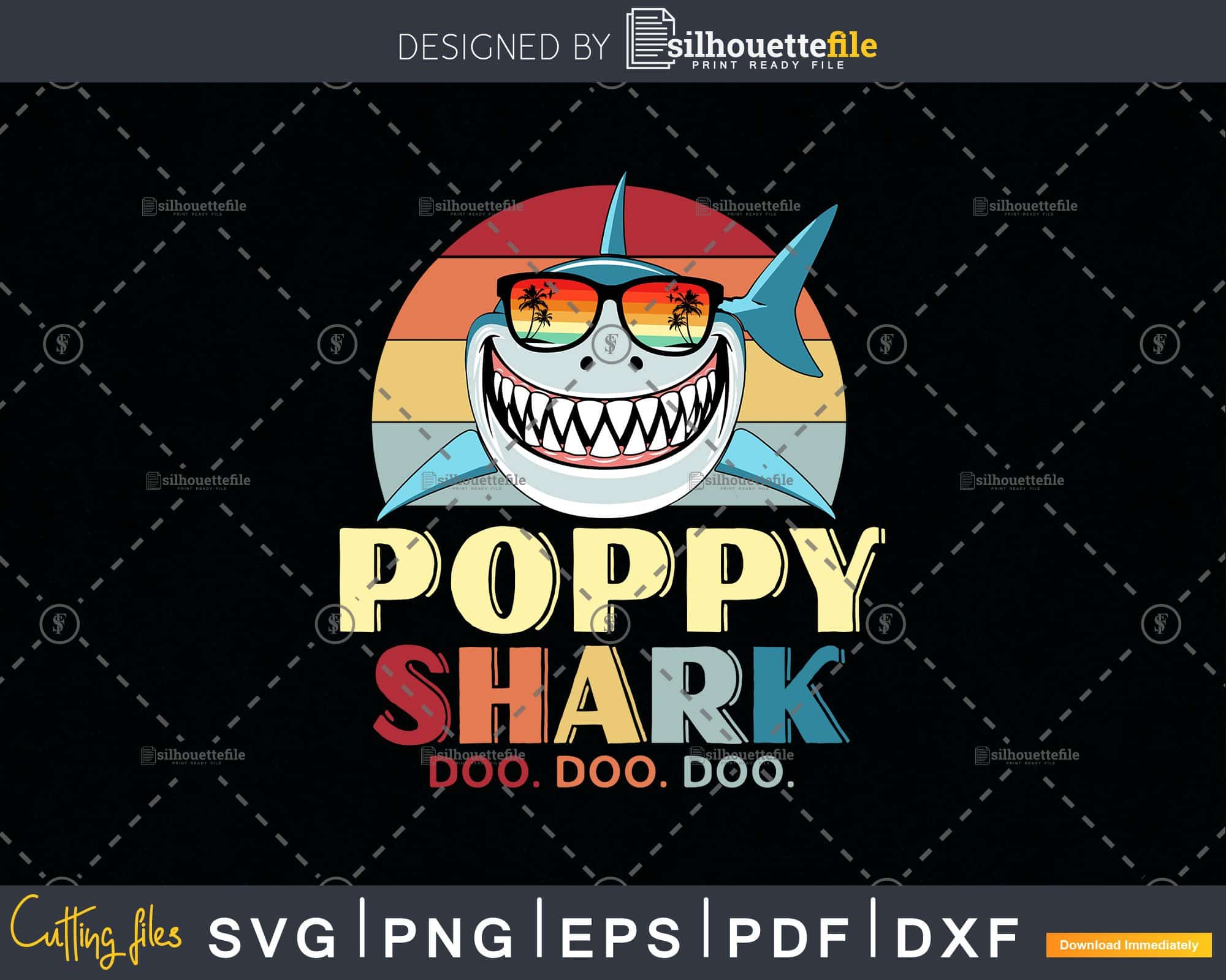 Retro Vintage Poppy Shark Doo Doo Svg Png Dxf Cut Files | SilhouetteFile