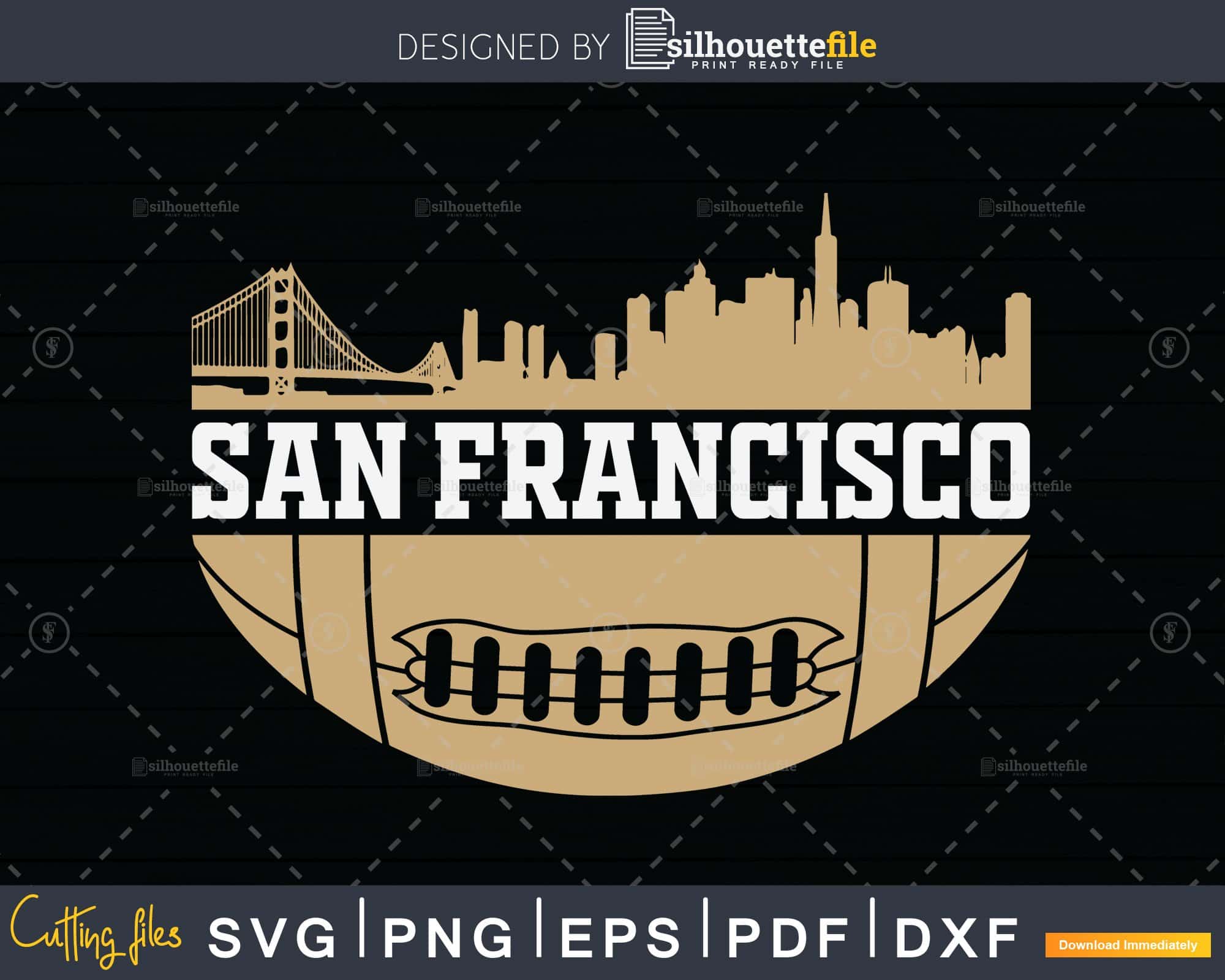 San Francisco Football The City Vintage Skyline SF svg png | Silhouettefile