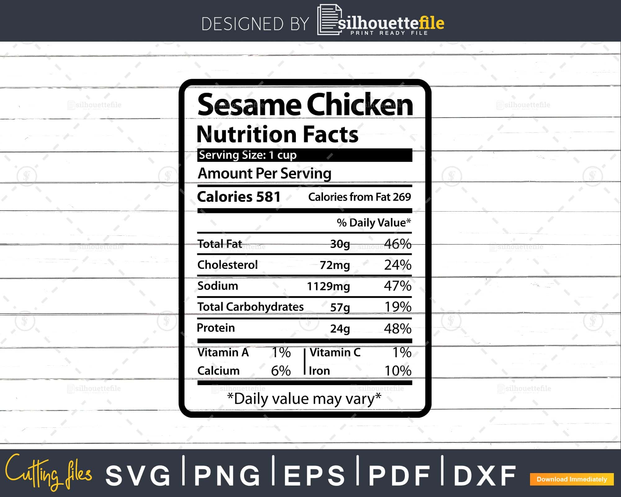Sesame Chicken Nutrition Facts Funny Thanksgiving Svg Png Cut File ...