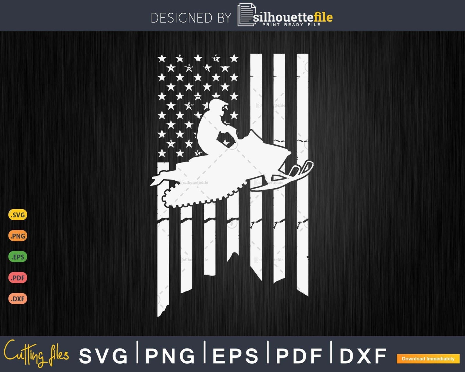 Snowmobile USA Flag Snow Sled Patriotic Snowmobiling Svg Cut Files ...