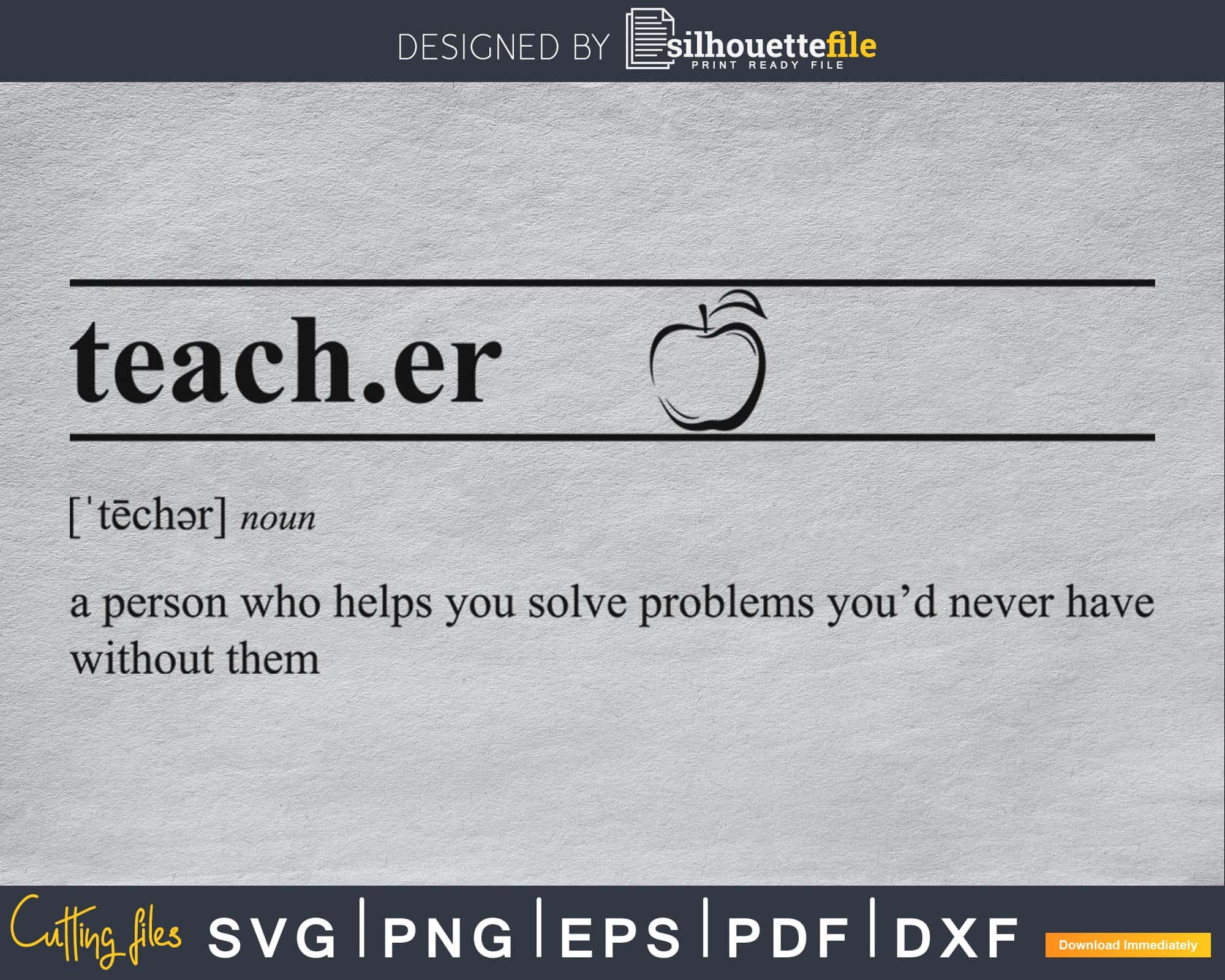 Teacher definition svg printable file | SilhouetteFile