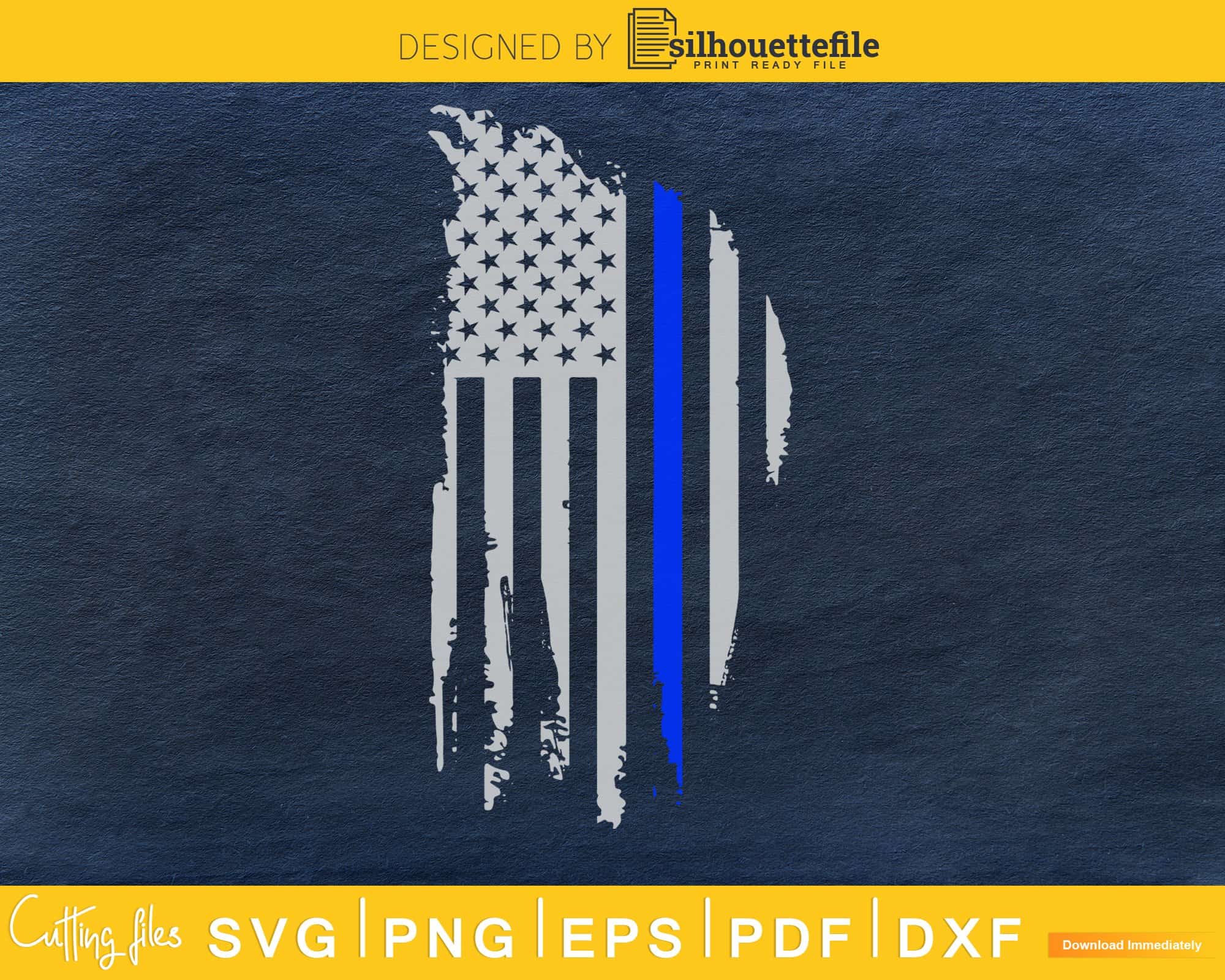 Thin Blue Line Patriotic American Usa Flag Svg Files | SilhouetteFile
