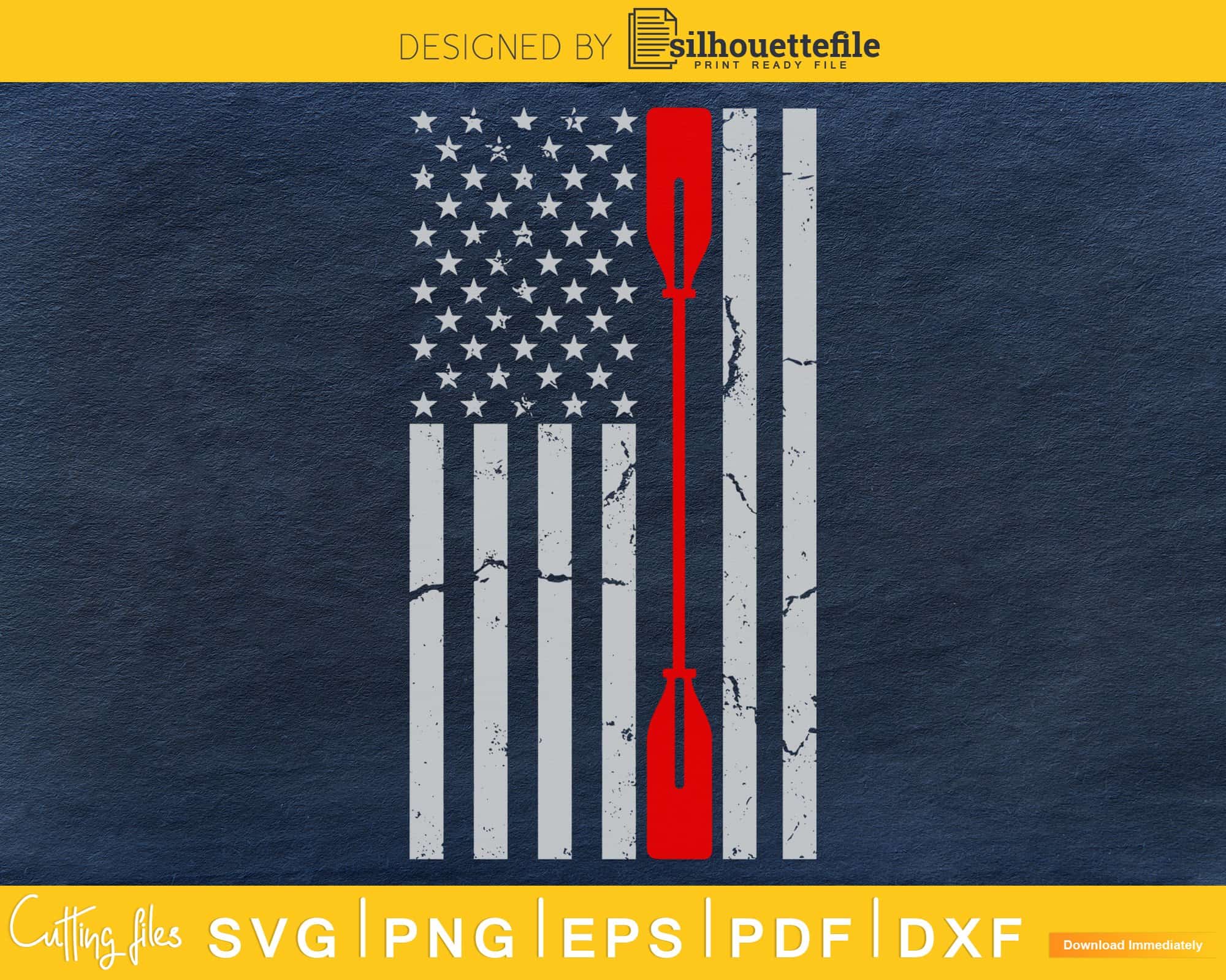 Thin Red Line American flag Kayak Kayaking Kayaker Paddle | Silhouettefile