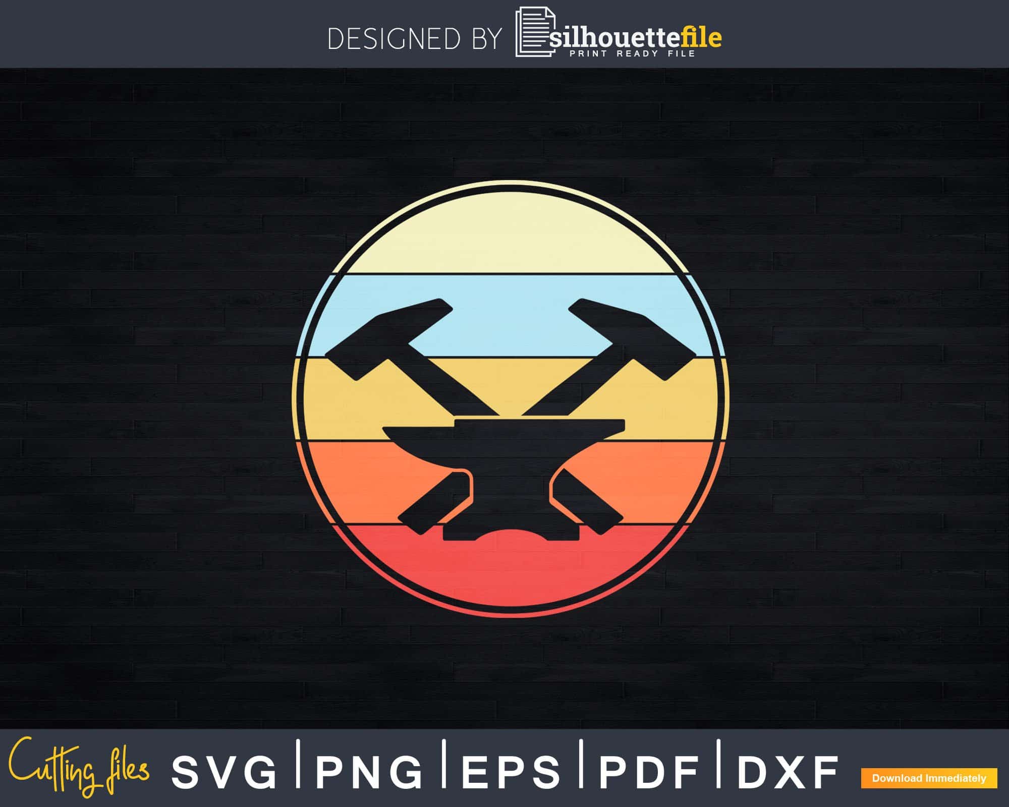 Vintage Blacksmith Forge Hammer and Anvil Retro Svg Png Dxf Files ...