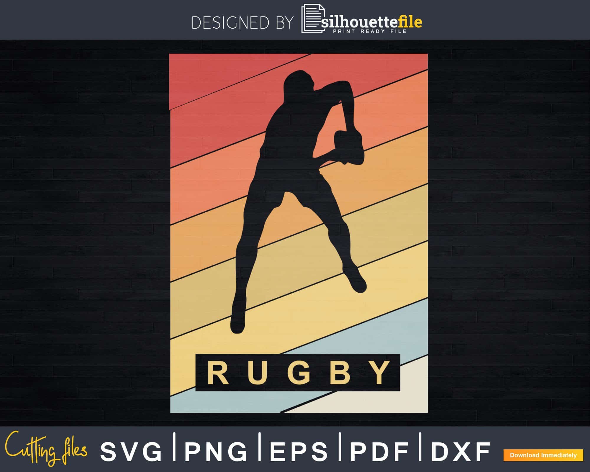 Vintage Rugby Sport Retro Poster Svg Silhouette Cut File | Silhouettefile
