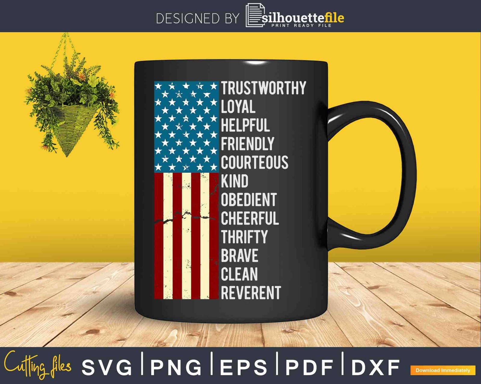 Vintage US America Flag Scouting Law Svg Dxf Png Cut Files | Silhouettefile