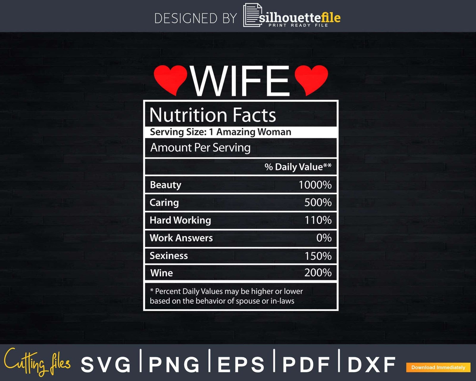 Wife Nutrition Facts Svg Png Dxf Cricut Files | Silhouettefile